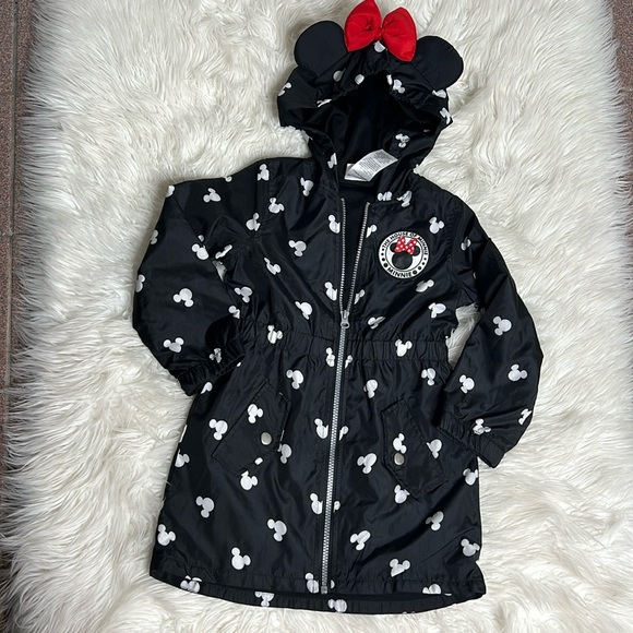 Disney | Jackets & Coats | Disney Minnie Mouse Hooded Rain Jacket Black ...